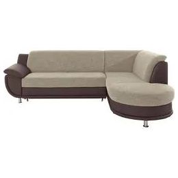 Ecksofa Trendmanufaktur "Rondo 3, L-Form" Sofas Gr. B/H/T: 265cm x 85cm x 190cm, Kunstleder SOFTLUX-Struktur, Ottomane rechts, mit Federkern, mit Bettfunktion, braun (braun, sand, beige) mit Ottomane und Federkern, wahlweise Bettfunktion