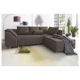 Ecksofa Collection AB "Sally L-Form" Sofas Gr. B/H/T: 256cm x 87cm x 165cm, Struktur, Ottomane beidseitig montierbar, ohne Bettfunktion-ohne Bettkasten, braun (dunkelbraun) mit und ohne Bettfunktion, inklusive loser Rücken- Zierkissen