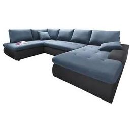 Wohnlandschaft Trendmanufaktur "Indie, U-Form" Sofas Gr. B/H/T: 315cm x 86cm x 179cm, Kunstleder SOFTLUX-Struktur fein, Recamiere rechts, mit Bettfunktion, schwarz (schwarz, aqua) wahlweise mit Bettfunktion, inkl. loser Rücken- u. Zierkissen