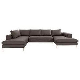 Wohnlandschaft OTTO products "Finnja, U-Form" Sofas Gr. B/H/T: 371cm x 83cm x 210cm, Struktur fein, Recamiere rechts, XL-Breite-mit Bettfunktion-mit Bettkasten, braun Wohnlandschaft Sofas