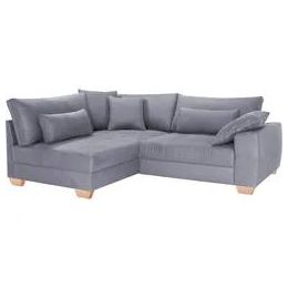 Ecksofa Home Affaire "Helena II DuraSpring" Sofas Gr. B/H/T: 227 cm x 88 cm x 190 cm, Luxus-Microfaser in Lederoptik, Ottomane links, ohne Bettfunktion, silberfarben (silber) mit Taschenfederkern, bis 140 kg belastbar, wahlweise Bett