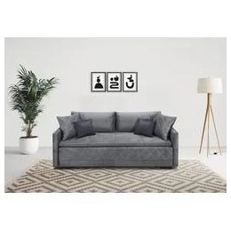 Schlafsofa Inosign "Potsdam" Sofas Gr. B/H/T: 218cm x 97cm x 96cm, Samt, grau (anthrazit) mit Boxspringaufbau, Bettfunktion & Bettkasten, Dauerschlafsofa