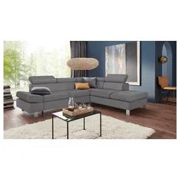 Ecksofa exxpo - SOFA FASHION "Fiji, L-Form" Sofas Gr. B/H/T: 272cm x 98cm x 232cm, Luxus-Kunstleder, Ottomane rechts, Ohne Bettfunktion, grau (delphin) mit Kopf- bzw. Rückenverstellung, wahlweise Bettfunktion