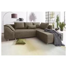 Ecksofa Collection AB "Sally L-Form" Sofas Gr. B/H/T: 256cm x 87cm x 165cm, Struktur, Ottomane beidseitig montierbar, ohne Bettfunktion-ohne Bettkasten, grau (grau, braun) mit und ohne Bettfunktion, inklusive loser Rücken- Zierkissen