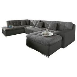 Wohnlandschaft Trendmanufaktur "Rave, aufwendige Sitz und Rückenpolsterung, bequem, U-Form" Sofas Gr. B/H/T: 323cm x 77cm x 90cm, Kunstleder SOFTLUX-Struktur, Recamiere rechts, ohne Bettfunktion, schwarz (schwarz, anthrazit) wahlweise mit Bettfunktion