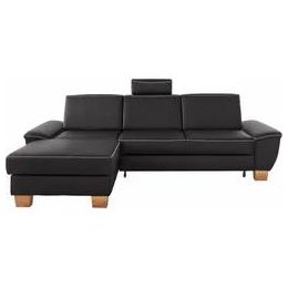 Ecksofa exxpo - SOFA FASHION "Croma, hochwertige Detailverarbeitung, mit Kontrastnaht, L-Form" Sofas Gr. B/H/T: 273cm x 88cm x 162cm, Kunstleder SOFTLUX, Recamiere links, mit Bettfunktion, schwarz bequem, wahlweise mit Bettfunktion und Bettkasten