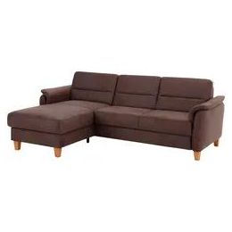 Ecksofa Home Affaire "Palmera L-Form" Sofas Gr. B/H/T: 244 cm x 89 cm x 163 cm, Luxus-Microfaser, Recamiere links, mit Bettfunktion-mit Bettkasten, braun (mokka) Federkern, wahlweise mit Bettfunktion und mitohne Bettkasten