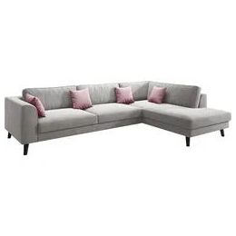 Ecksofa Inosign "Laurentia, L-Form" Sofas Gr. B/H/T: 294cm x 83cm x 203cm, Samt, Ottomane rechts, rosa (hellgrau/zierkissen altrosa) mit 4 Zierkissen, Ottomane links oder rechts bestellbar