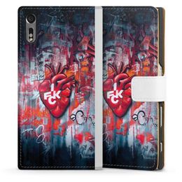 DeinDesign Handyhülle 1. FCK Herz 1. FC Kaiserslautern 1.FCK Herz, Sony Xperia XZ Hülle Handy Flip Case Wallet Cover Handytasche Leder, weiß