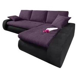 Ecksofa Trendmanufaktur "Indie, L-Form" Sofas Gr. B/H/T: 269cm x 86cm x 169cm, Microfaser PRIMABELLE-Struktur, Recamiere rechts, mit Bettfunktion-XXL, lila (schwarz/lila/grau) wahlweise XL oder XXL