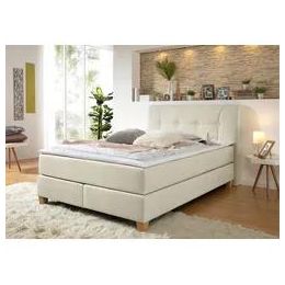 Boxspringbett Home Affaire "Calloway" Komplettbetten Gr. Struktur (100% Polyester), Liegefläche B/L: 120cm x 200cm, H4, 7-Zonen-Tonnentaschen-Federkernmatratze, beige Boxspringbett inkl. Topper, XXL-Ausführung, in 4 Farben, 5 Breiten, 3 Matratzenarten