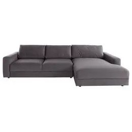 Ecksofa Places of Style "Bloomfield, L-Form" Sofas Gr. B/H/T: 303cm x 84cm x 176cm, Velours, mega-Recamiere rechts, XL ohne Bettfunktion und Bettkasten, grau wahlweise mit Bettfunktion und Bettkasten