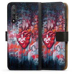 DeinDesign Handyhülle 1. FCK Herz 1. FC Kaiserslautern 1.FCK Herz, Huawei Nova 5T Hülle Handy Flip Case Wallet Cover Handytasche Leder, schwarz