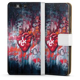 DeinDesign Handyhülle 1. FCK Herz 1. FC Kaiserslautern 1.FCK Herz, Huawei P10 Hülle Handy Flip Case Wallet Cover Handytasche Leder, weiß