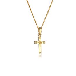 Kette mit Anhänger Elli Premium "Kreuz Religion Panzerkette 585er Gelbgold" Halsketten Gr. 45, ohne Stein, Gelbgold 585, Länge: 45 cm, goldfarben (gold) Damen