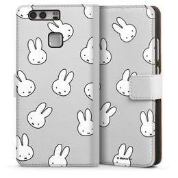 DeinDesign Handyhülle Miffy Muster transparent Miffy Pattern Transparent, Huawei P9 Hülle Handy Flip Case Wallet Cover Handytasche Leder, weiß