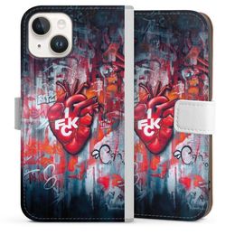 DeinDesign Handyhülle 1. FCK Herz 1. FC Kaiserslautern 1.FCK Herz, Apple iPhone 14 Hülle Handy Flip Case Wallet Cover Handytasche Leder, weiß