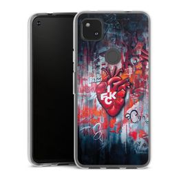 DeinDesign Handyhülle 1. FCK Herz 1. FC Kaiserslautern 1.FCK Herz, Google Pixel 4a Silikon Hülle Bumper Case Handy Schutzhülle, weiß, transparent