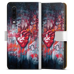 DeinDesign Handyhülle 1. FCK Herz 1. FC Kaiserslautern 1.FCK Herz, Huawei P30 Hülle Handy Flip Case Wallet Cover Handytasche Leder, weiß