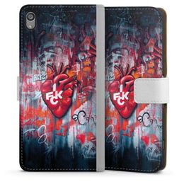 DeinDesign Handyhülle 1. FCK Herz 1. FC Kaiserslautern 1.FCK Herz, Sony Xperia XA Hülle Handy Flip Case Wallet Cover Handytasche Leder, weiß