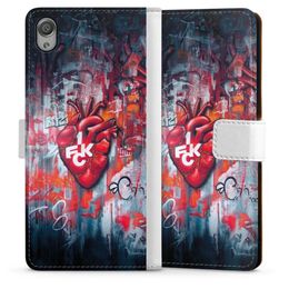 DeinDesign Handyhülle 1. FCK Herz 1. FC Kaiserslautern 1.FCK Herz, Sony Xperia X Hülle Handy Flip Case Wallet Cover Handytasche Leder, weiß
