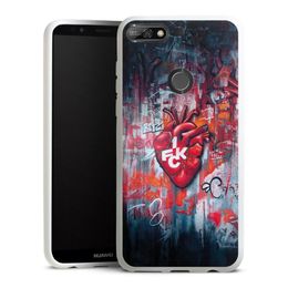 DeinDesign Handyhülle 1. FCK Herz 1. FC Kaiserslautern 1.FCK Herz, Huawei Y7 (2018) Silikon Hülle Bumper Case Handy Schutzhülle, weiß