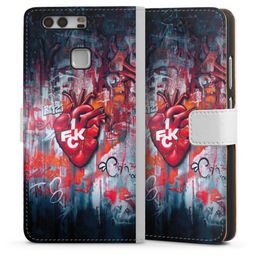 DeinDesign Handyhülle 1. FCK Herz 1. FC Kaiserslautern 1.FCK Herz, Huawei P9 Hülle Handy Flip Case Wallet Cover Handytasche Leder, weiß