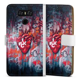 DeinDesign Handyhülle 1. FCK Herz 1. FC Kaiserslautern 1.FCK Herz, LG G6 Hülle Handy Flip Case Wallet Cover Handytasche Leder, weiß