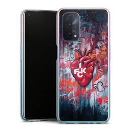 DeinDesign Handyhülle 1. FCK Herz 1. FC Kaiserslautern 1.FCK Herz, Oppo A74 5G Silikon Hülle Bumper Case Handy Schutzhülle, weiß, transparent