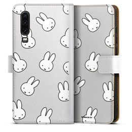 DeinDesign Handyhülle Miffy Muster transparent Miffy Pattern Transparent, Huawei P30 Hülle Handy Flip Case Wallet Cover Handytasche Leder, weiß