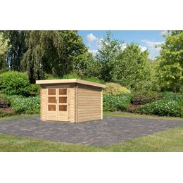 Gartenhaus Karibu "Schloßsee 4" Gartenhäuser Gr. ohne Fußboden, ohne Dacheindeckung, beige (naturbelassen) Gartenhäuser aus Holz terragrau oder natur, 28 mm Wandstärke