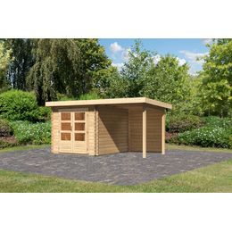 Gartenhaus Karibu "Schloßsee 4" Gartenhäuser Gr. ohne Fußboden, Rückwand, ohne Dacheindeckung, beige (naturbelassen) Gartenhäuser aus Holz mit Anbaudach und Rückwand