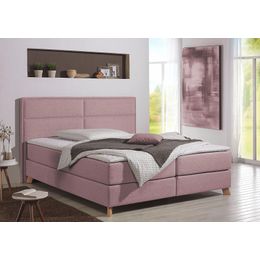 Boxspringbett Home Affaire "Caria", rosa, B:211cm L:209cm, Strukturstoff-Bezug (100% Polyester);Topperbezug 100% Polyester, Komplettbetten, Boxspringbett, in 5 Breiten, 3 Matratzen-Ausf&uuml;hrungen, 2 H&auml;rtegraden, Topper