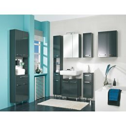 Badmöbel-Set SAPHIR "Quickset 311 7-teilig, Waschbeckenunterschrank und LED-Spiegelschrank", schwarz (anthrazit dekor, anthrazit glanz), B:200cm T:33cm, Spanplatte, Kastenmöbel-Sets, inkl. Türdämpfer, Badezimmer-Set ohne Waschbecken, Badezimmer Schrank