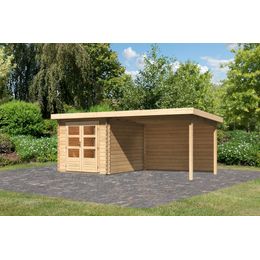 Gartenhaus Karibu "Schloßsee 4" Gartenhäuser Gr. ohne Fußboden, Rückwand, ohne Dacheindeckung, beige (naturbelassen) Gartenhäuser aus Holz mit Anbaudach und Rückwand