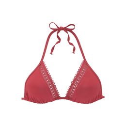 Triangel-Bikini-Top s.Oliver "Aiko" Gr. 42, Cup C/D, rot (rostrot) Damen Bikini-Oberteile Ocean Blue mit Häkeloptik