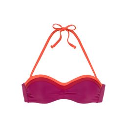 Bügel-Bandeau-Bikini-Top s.Oliver "Yella" Gr. 38, Cup D, bunt (berry, orange) Damen Bikini-Oberteile Ocean Blue mit kontrastfarbenen Details