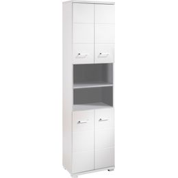 Hochschrank ByLiving "Nebraska" Schränke Gr. B/H/T: 50 cm x 192 cm x 31,5 cm, 4 St., weiß (weiß, hochglanz weiß) Bad-Hochschrank Bad-Hochschränke Breite 50 cm, Badezimmerschrank mit Metallgriffen, viel Stauraum