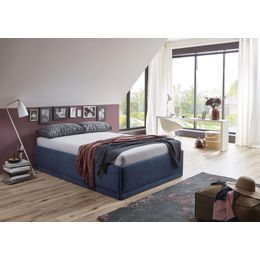 Polsterbett "Texel", blau (navy), B:146cm H:42cm L:206cm, Bezug Bett: Veloursstoff 100% Polyester oder Microfaser (100% Polyester);Bonnell-Federkernmatratze: 51% Polypropylen, 39% Polyester und 10% Baumwolle;Kaltschaummatratze: 100% Polyester, Bezug abnehm- und waschbar bis 60C;Kissenbezug: 100% Polyester, Füllung : 100% Polyester (Hohlfaser), Westfalia Schlafkomfort, Betten, Komforthöhe mit Zierk