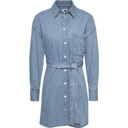 Jeanskleid Tommy Jeans "TJW BELTED DENIM SHIRT DRESS EXT" Gr. XL (42), N-Gr, blau (denim_medium) Damen Kleider Freizeitkleider mit Markenlabel