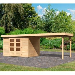 Gartenhaus Karibu "Arnis" Gartenhäuser Gr. ohne Fußboden, ohne Rück- und Seitenwand, ohne Dacheindeckung, beige (naturbelassen) Gartenhäuser aus Holz mit Anbaudach 2,80 cm Breite