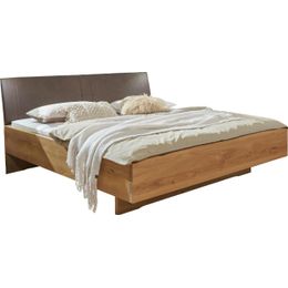 Futonbett Wiemann "Cordoba", beige (bianco, eiche, mocca, bianco, eiche), B:189cm H:97cm L:208cm, Betten, Futonbett, Absetzungen in Riffholz Polsterkopfteil in Kunstleder Mocca
