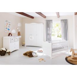 Babyzimmer-Komplettset Pinolino "Florentina" weiß Baby Schlafzimmermöbel-Sets Komplett-Babybetten breit groß; mit Kinderbett, Schrank und Wickelkommode; Made in Europe