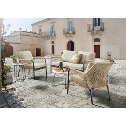 Gartenlounge-Set Destiny "GENUA" Sitzmöbel-Sets beige Outdoor Möbel 1 Sofa, 2 Sessel, Tische ⌀ 60x40 u. 40x50 cm