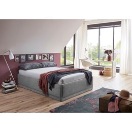 Polsterbett "Texel", grau, B:146cm H:42cm L:206cm, Bezug Bett: Veloursstoff 100% Polyester oder Microfaser (100% Polyester);Bonnell-Federkernmatratze: 51% Polypropylen, 39% Polyester und 10% Baumwolle;Kaltschaummatratze: 100% Polyester, Bezug abnehm- und waschbar bis 60C;Kissenbezug: 100% Polyester, Füllung : 100% Polyester (Hohlfaser), Westfalia Schlafkomfort, Betten, Komforthöhe mit Zierkissen, 