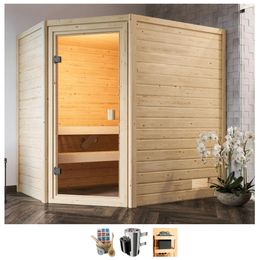 Welltime Sauna "Juli" Saunen 3,6-kW-Plug & Play Ofen mit int. Steuerung beige (naturbelassen) Saunen