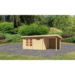 Gartenhaus Karibu "Schloßsee 8" Gartenhäuser Gr. ohne Fußboden, Rückwand, ohne Dacheindeckung, beige (naturbelassen) Gartenhäuser aus Holz mit Anbaudach