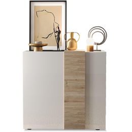 Highboard Inosign "Venus, Kommode" Sideboards Gr. B/H/T: 121 cm x 113 cm x 44 cm, weiß (weiß hochglanz lack, eiche cadiz nb) Höhe 113 cm, Breite 121 cm