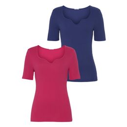 T-Shirt Vivance Gr. 44/46, bunt (pink, blau) Damen Shirts Jersey mit herzförmigen Dekolleté