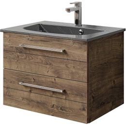 Waschtisch SAPHIR "Serie 6025 Mineralmarmor-Waschtisch mit Unterschrank, 67 cm breit" Waschtische Gr. Waschtisch grau, braun (eiche ribbeck, eiche ribbeck quer nb) Waschtische Waschplatz mit 2 Schubladen, hängend, verschiedene Ausführungen